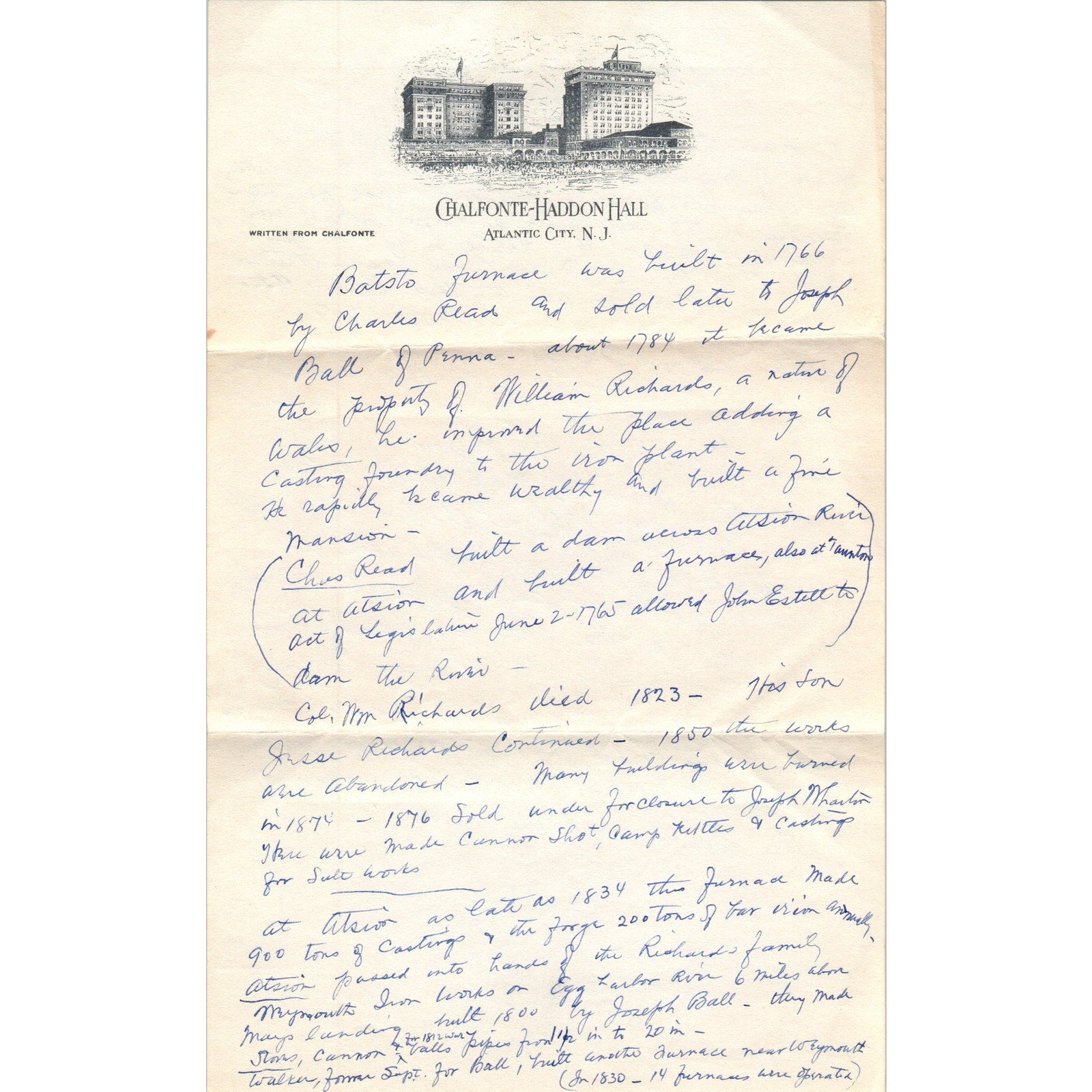 1920s Handwritten Letter Chalfonte-Haddon Hall Atlantic City NJ Letter ...