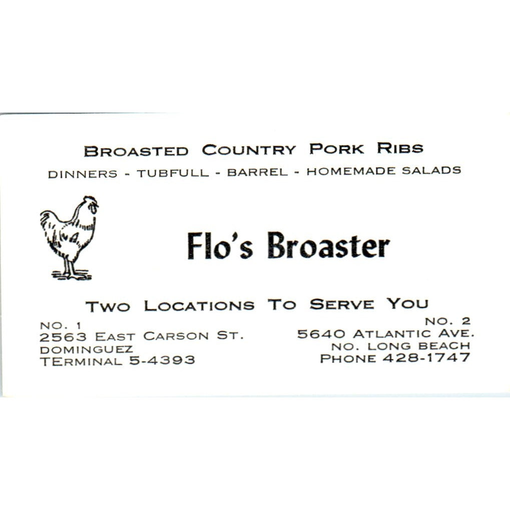 Flo's Broaster Restaurant Carson, Long Beach CA Vintage Business Card ...