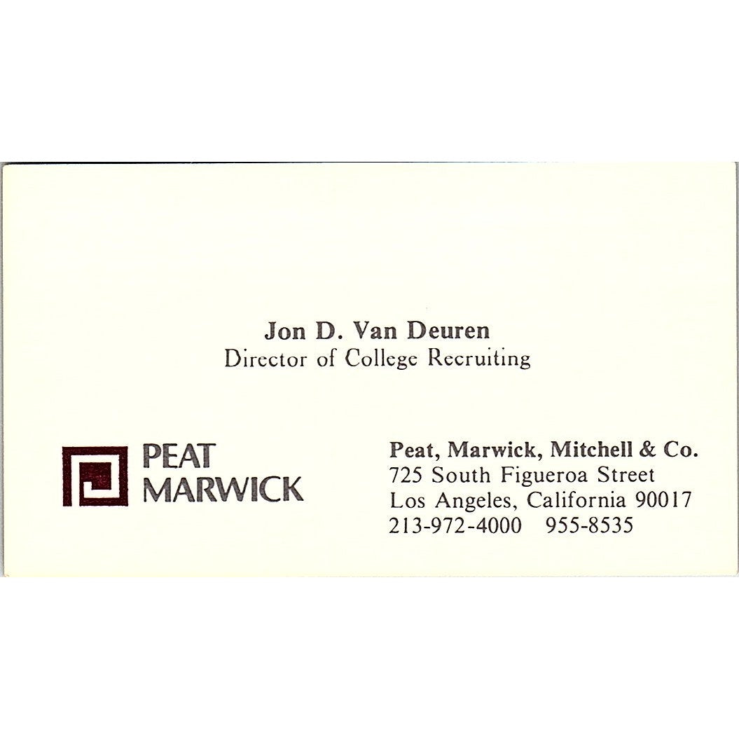 Jon D Van Deuren Peat Marwick Los Angeles Vintage Business Card SD9-B1 ...