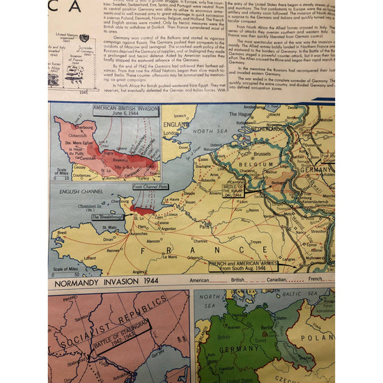 LARGE 1956 Denoyer-Geppert Co Wall Map European Area in World War II 1 ...