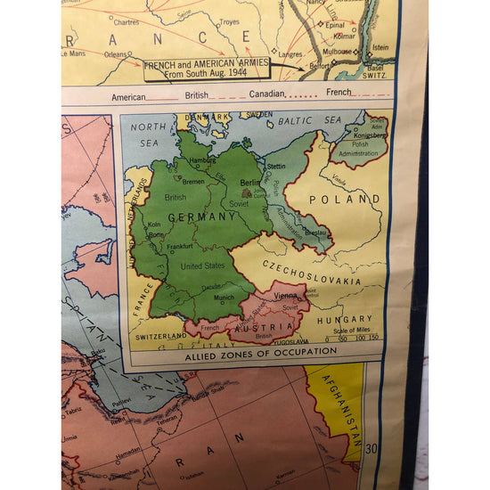 LARGE 1956 Denoyer-Geppert Co Wall Map European Area in World War II 1 ...