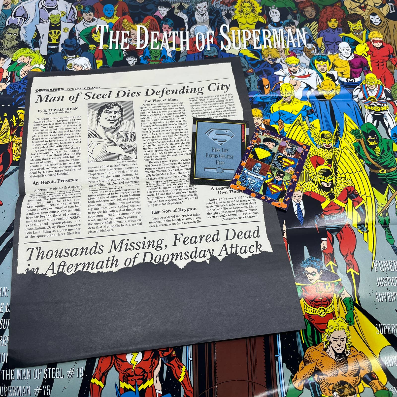 1993 DC Death of Superman Memorial Poster, “Eulogy” and Card Set AB8 ...